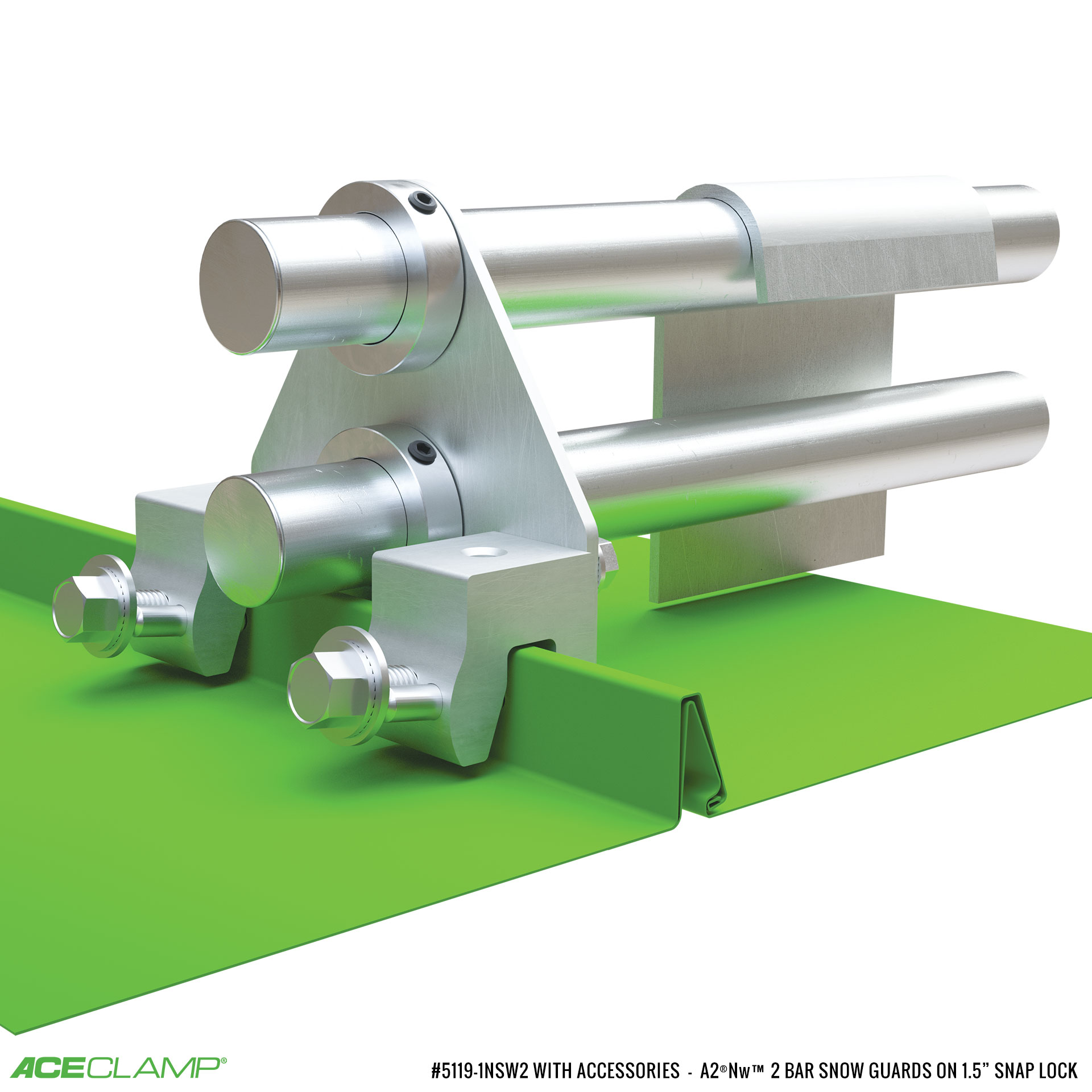 2 Bar Snow Guards for Snap Lock Short Standing Seam Metal Roofs - AceClamp