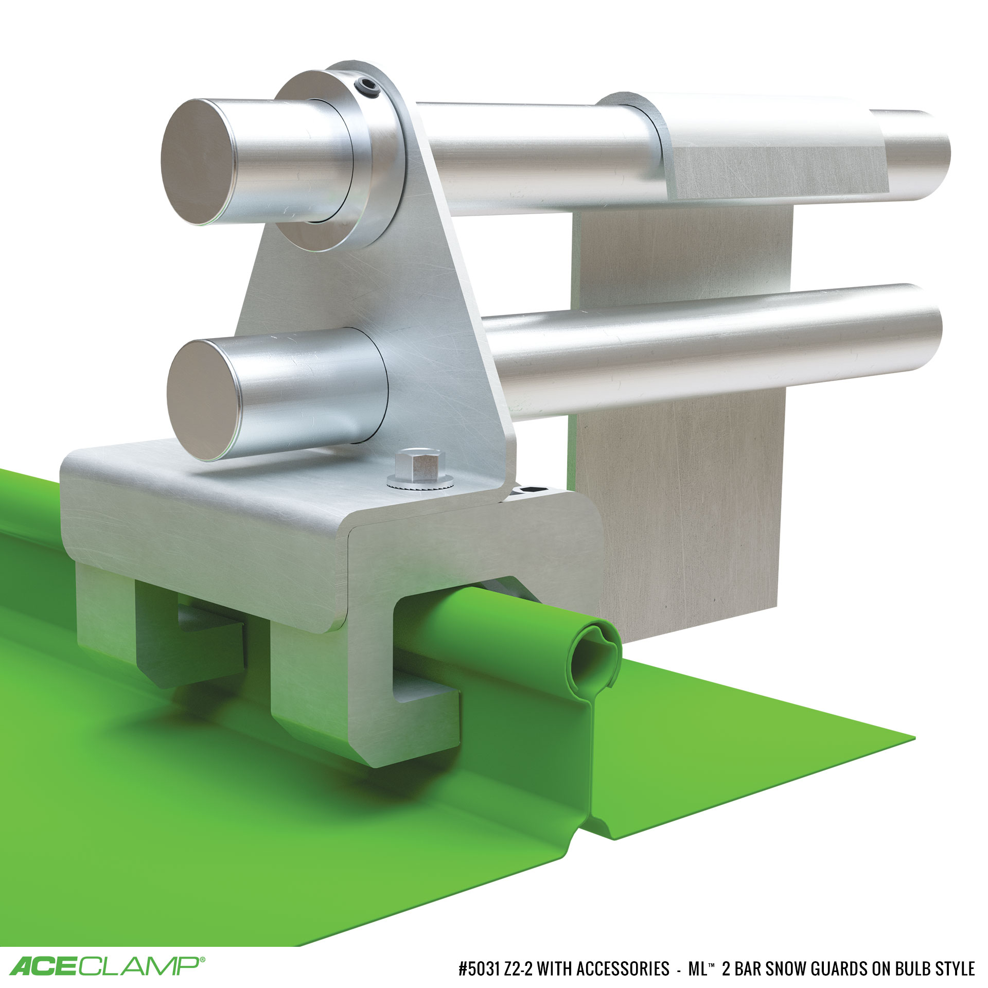 2 Bar Snow Guards for Bulb Style Standing Seam Metal Roofs - AceClamp