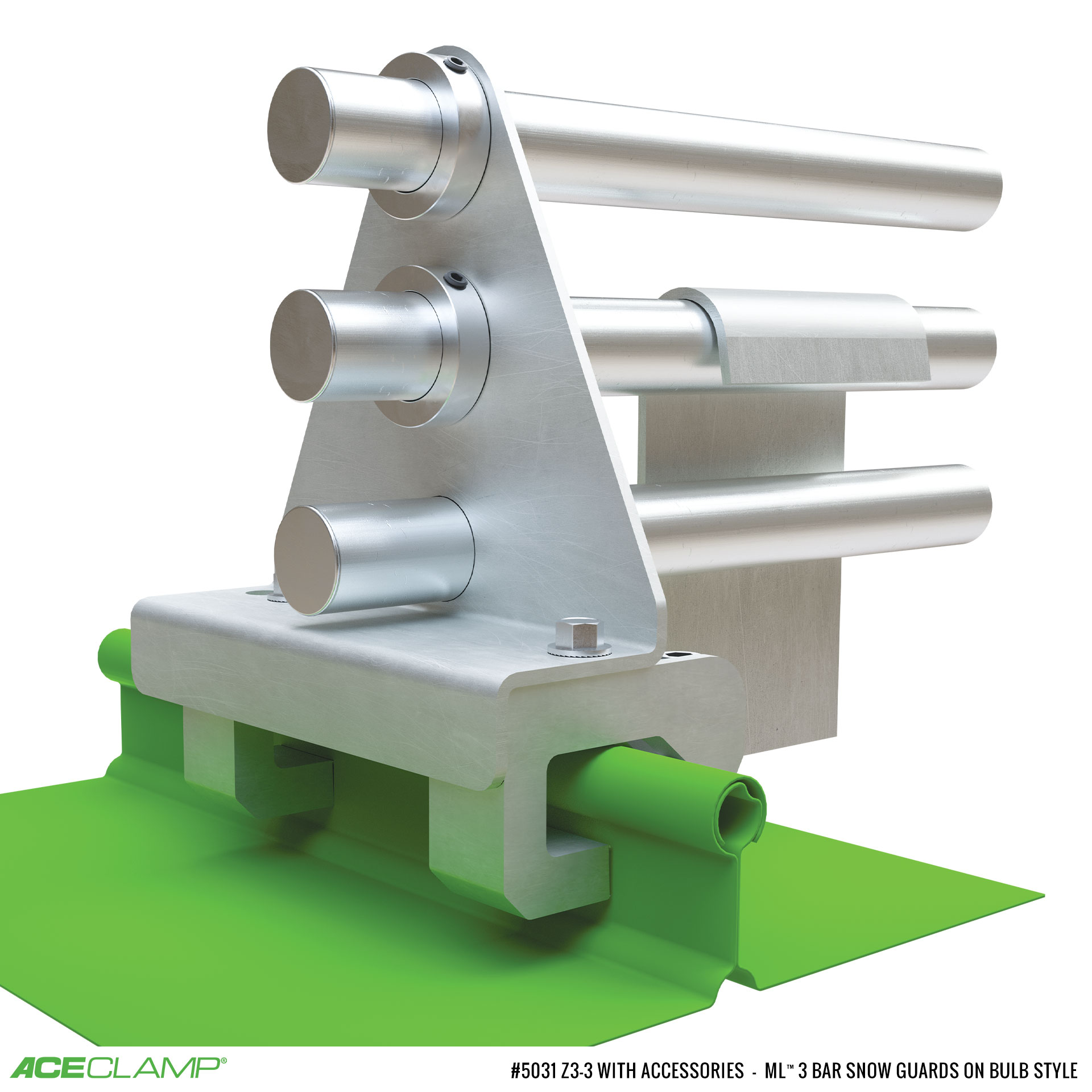 3 Bar Snow Guards for Bulb Style Standing Seam Metal Roofs - AceClamp