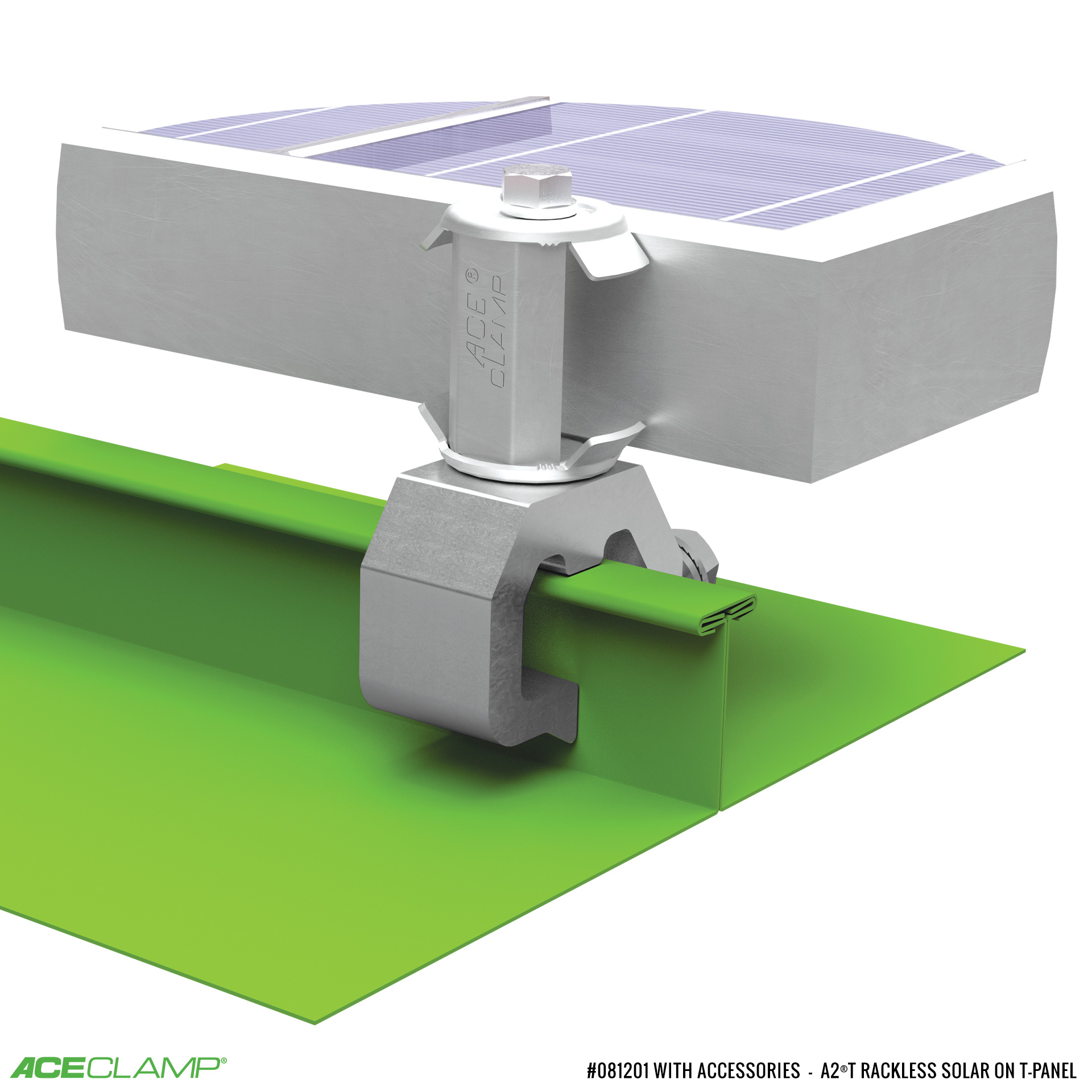 Railless Solar Racking Kit for T-Panel Standing Seam Metal Roofs - AceClamp