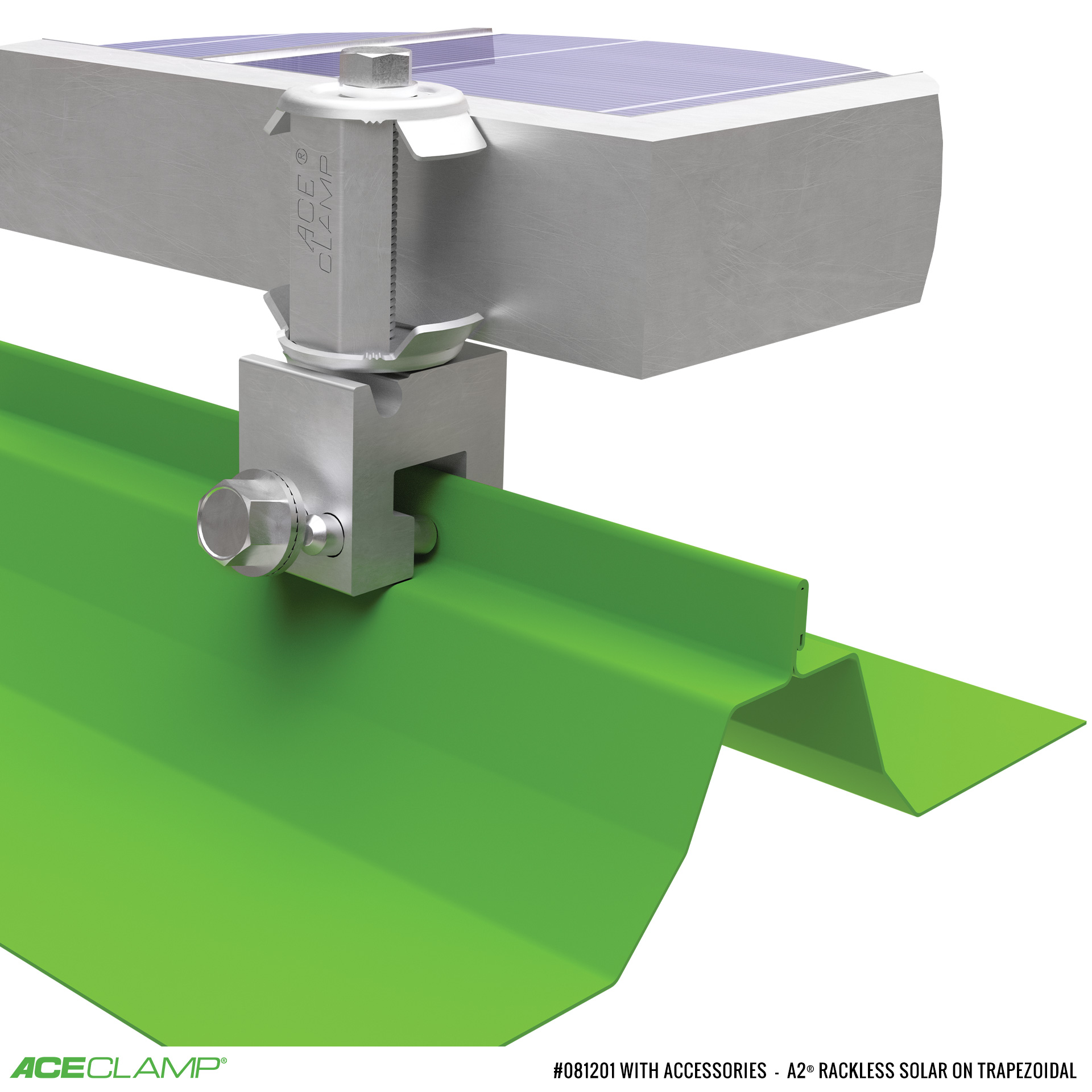Railless Solar Racking Kit A2®: For Trapezoidal Standing Seam Roofs